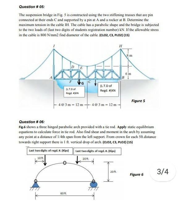 Solved Question # 05: The suspension bridge in Fig. 5 is | Chegg.com