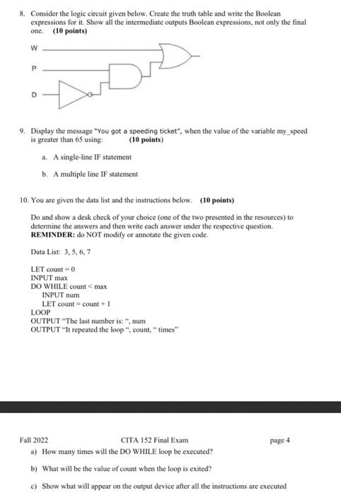 Solved 8. Consider the logic circuit given below. Create the | Chegg.com