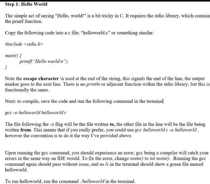 Step 1: Hello World The simple act of saying "Hello | Chegg.com