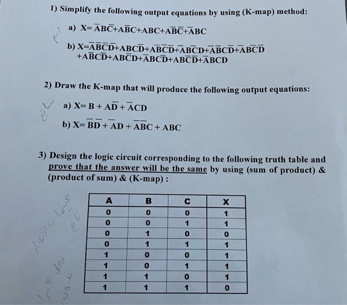 Solved 1) Simplify the following output equations by using | Chegg.com