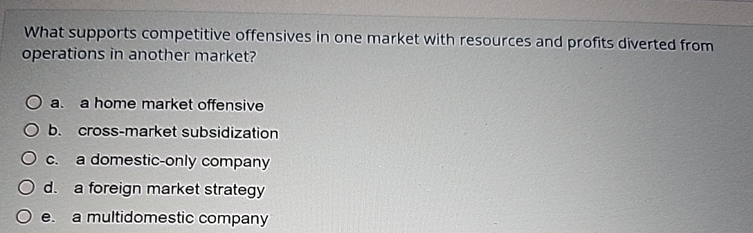 Solved What supports competitive offensives in one market | Chegg.com