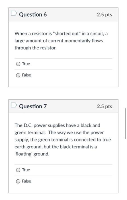 Solved Question 6 2.5 pts When a resistor is "shorted out" | Chegg.com