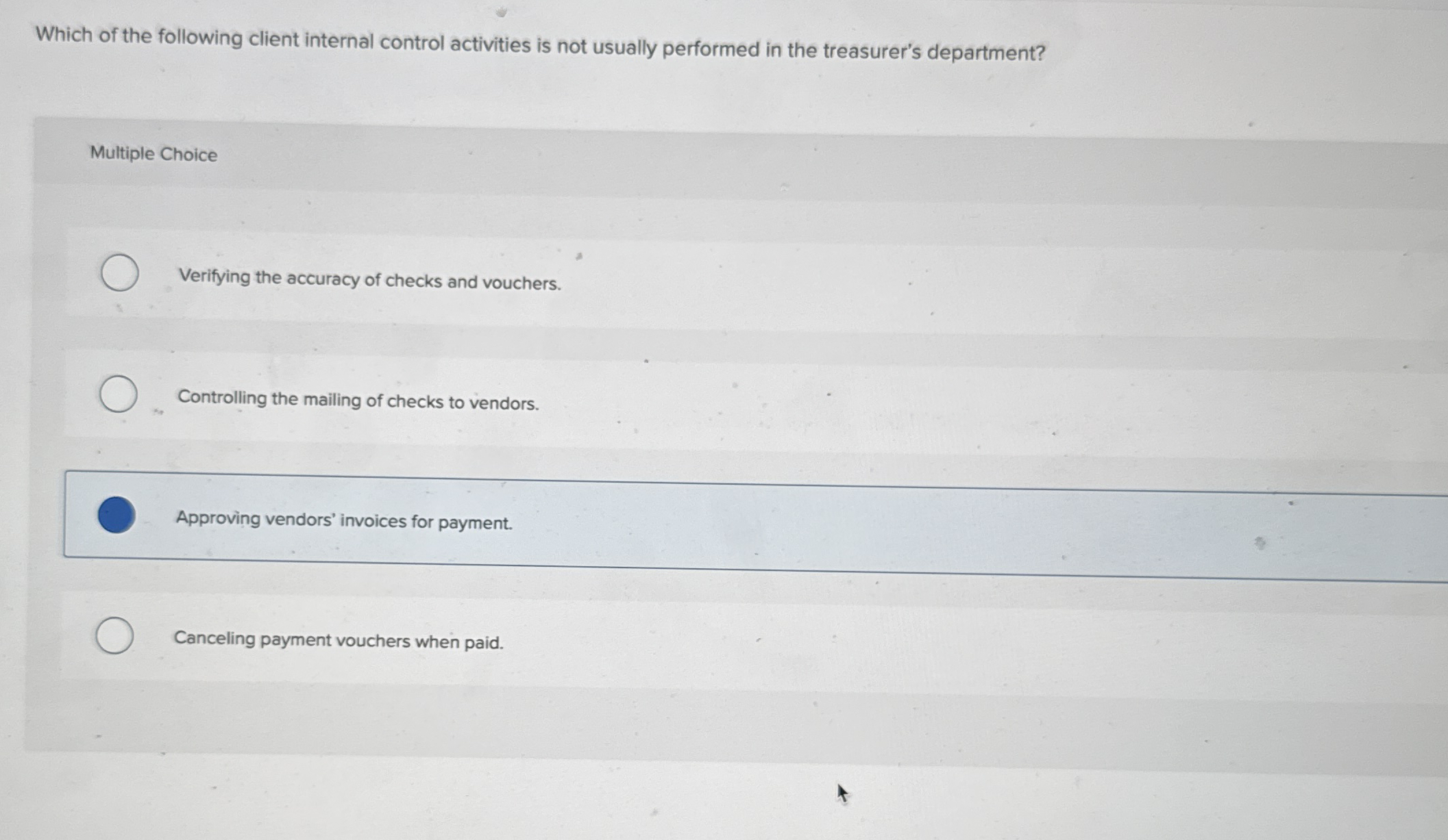 Solved Which of the following client internal control | Chegg.com