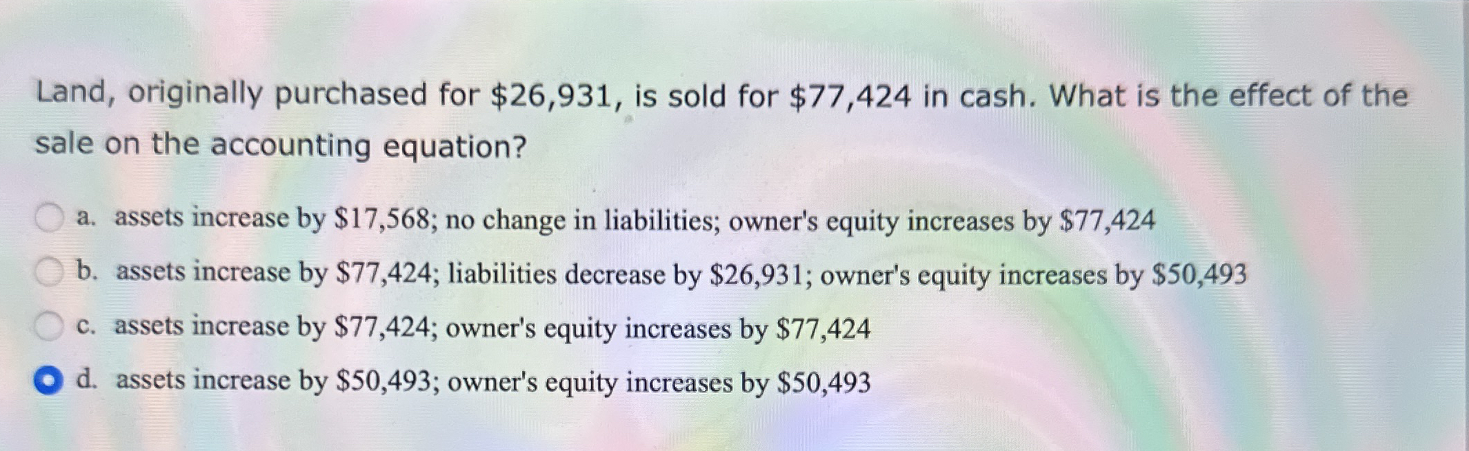 Solved Land, originally purchased for $26,931, ﻿is sold for | Chegg.com