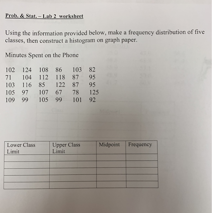 Solved Prob. & Stat. - Lab 2 worksheet Using the information | Chegg.com Solved Prob. & Stat. - Lab 2 worksheet Using the information | Chegg.com