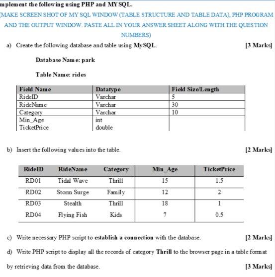 Solved mplement the following using PHP and MYSQL. MAKE | Chegg.com