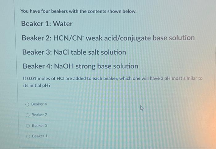 Solved You have four beakers with the contents shown below. | Chegg.com