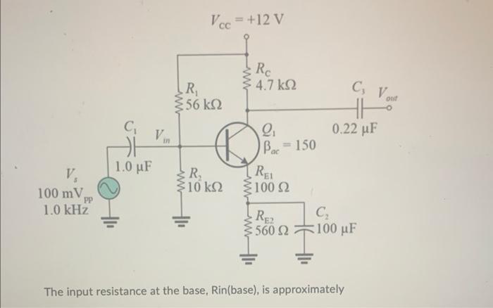 Solved The input resistance at the base, Rin(base), is | Chegg.com