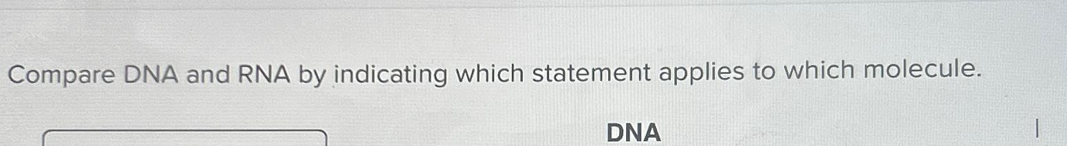 Solved Compare DNA and RNA by indicating which statement | Chegg.com