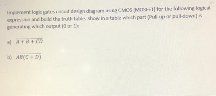 Solved Implement logic gates circuit design diagram using | Chegg.com