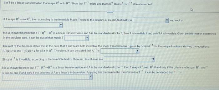 Solved 1f T maps Rn onto Rn, then according to the | Chegg.com