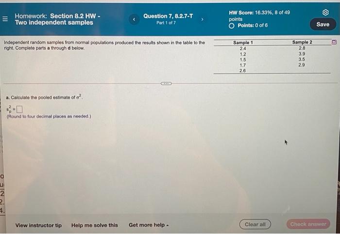 Solved Homework Section 8 2 Hw Two Independent Samples