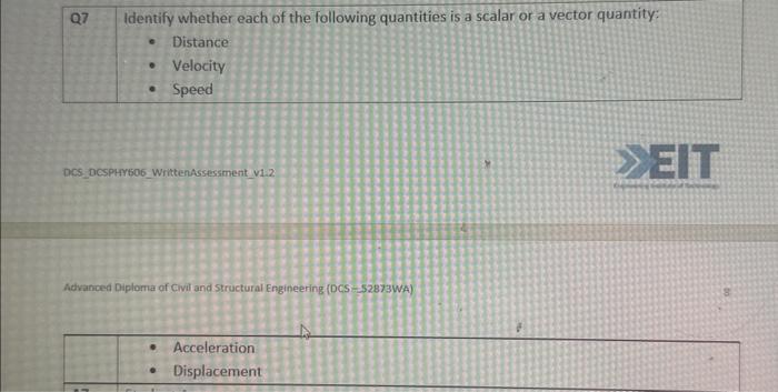 Solved Q7 Identify whether each of the following quantities | Chegg.com