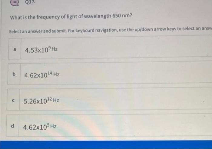 Solved What is the frequency of light of wavelength 650 nm? | Chegg.com