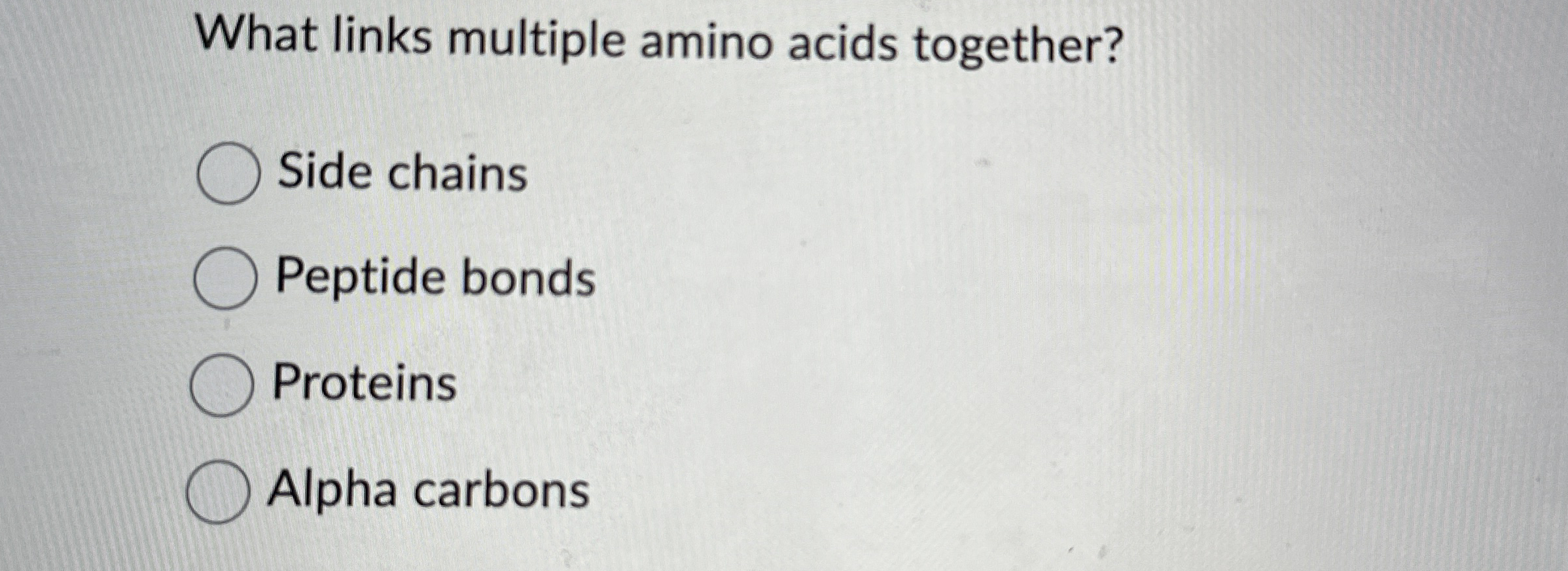Solved What links multiple amino acids together?Side | Chegg.com