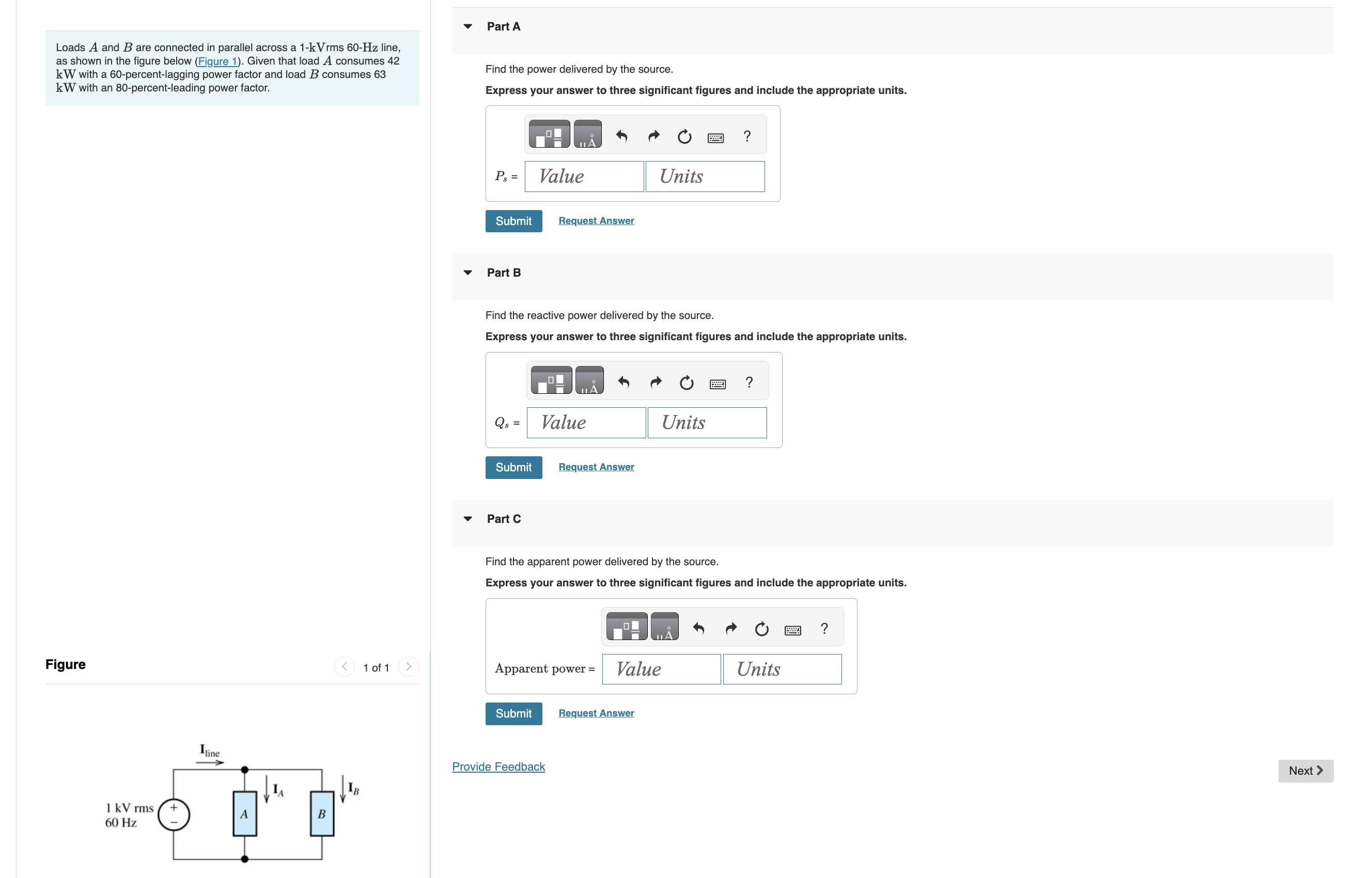 Solved Loads \( ﻿A \) ﻿and \( ﻿B \) ﻿are connected in | Chegg.com