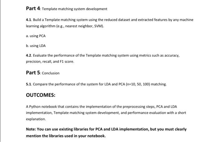 Template matching system using PCA & LDA in | Chegg.com