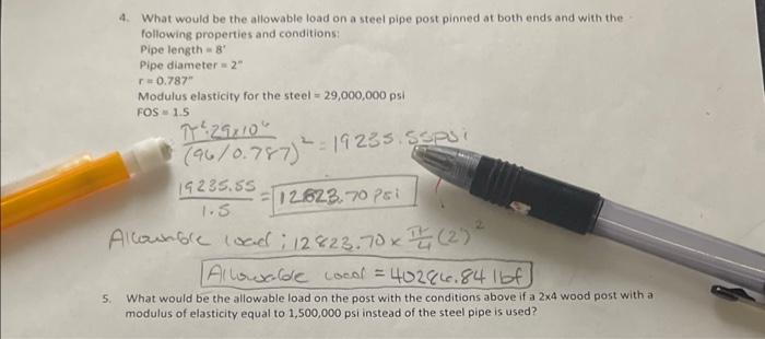 Solved 4. What would be the allowable load on a steel pipe | Chegg.com