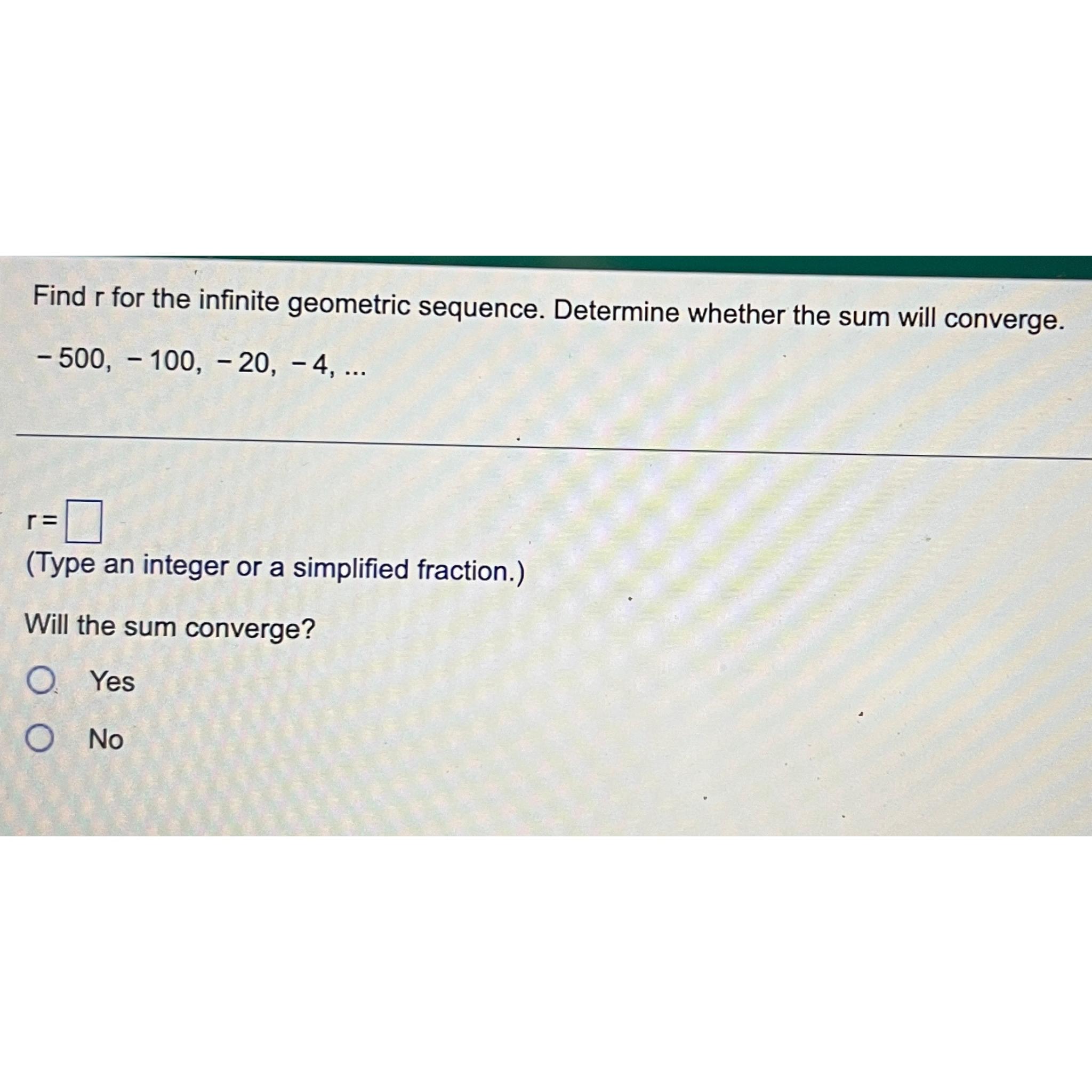 Solved Find r for the infinite geometric | Chegg.com