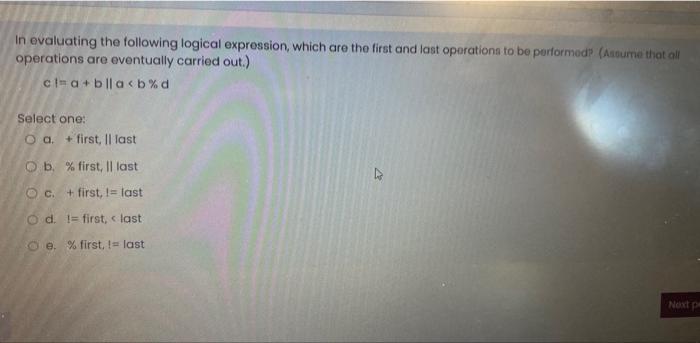 Solved In evaluating the following logical expression, which | Chegg.com