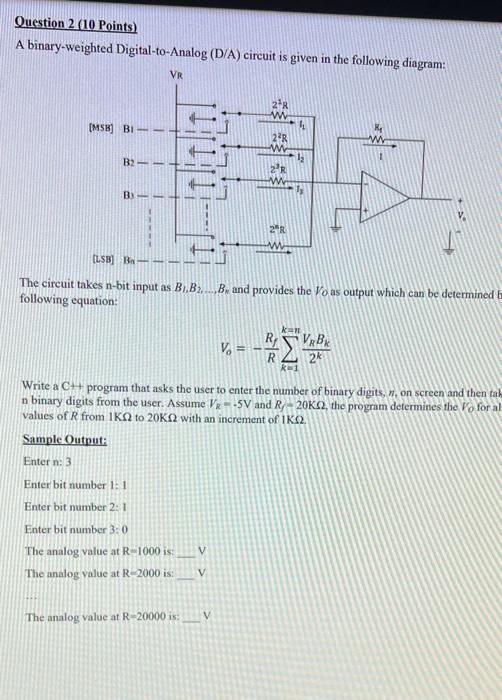Solved A binary-weighted Digital-to-Analog (D/A) circuit is | Chegg.com