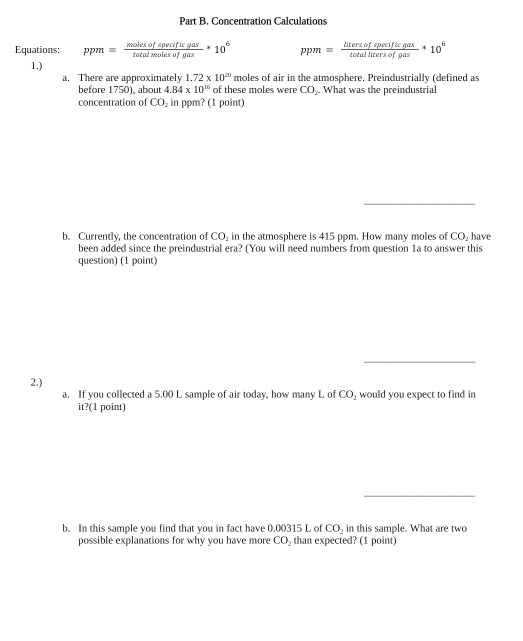 Solved Ppm Part B. Concentration Calculations moles of | Chegg.com