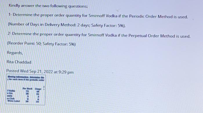 Solved (Number of Days in Delivery Method: 2 days; Safety | Chegg.com