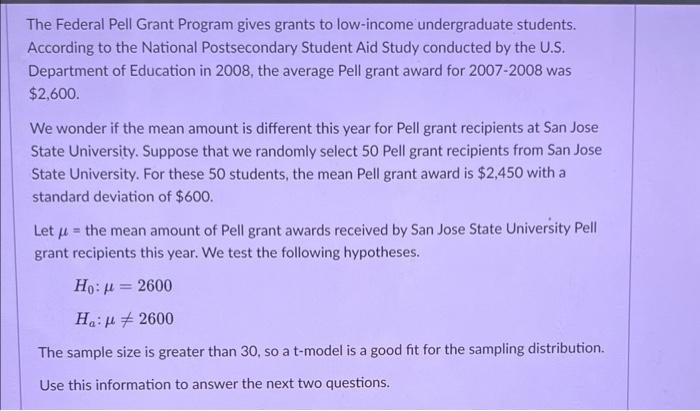 Solved The Federal Pell Grant Program gives grants to | Chegg.com