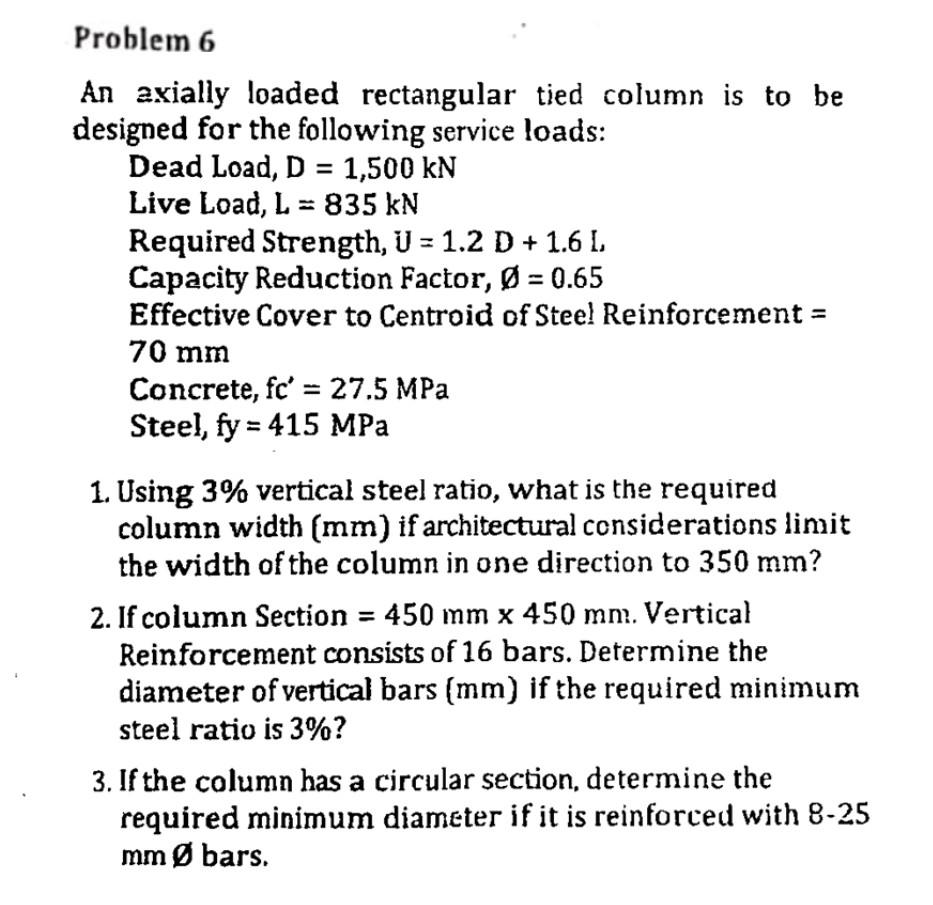 Solved Problem 6 An axially loaded rectangular tied column | Chegg.com