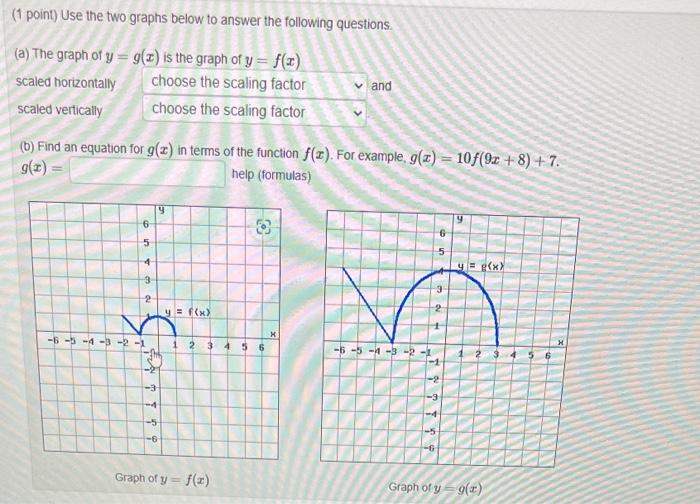 Solved a) The graph of y=g(x) is the graph of y=f(x) scaled | Chegg.com