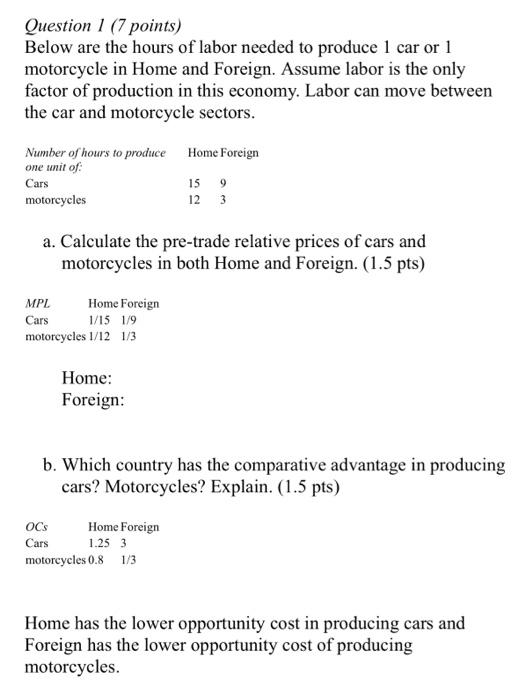 Solved Question 1 (7 points) Below are the hours of labor | Chegg.com