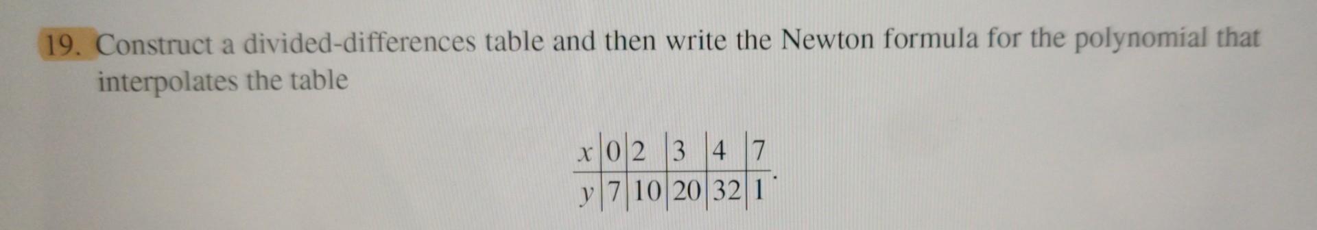 Solved 19. Construct a divided-differences table and then | Chegg.com