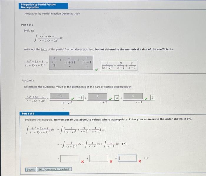 Solved Integration by Partial Fraction Decomposition | Chegg.com