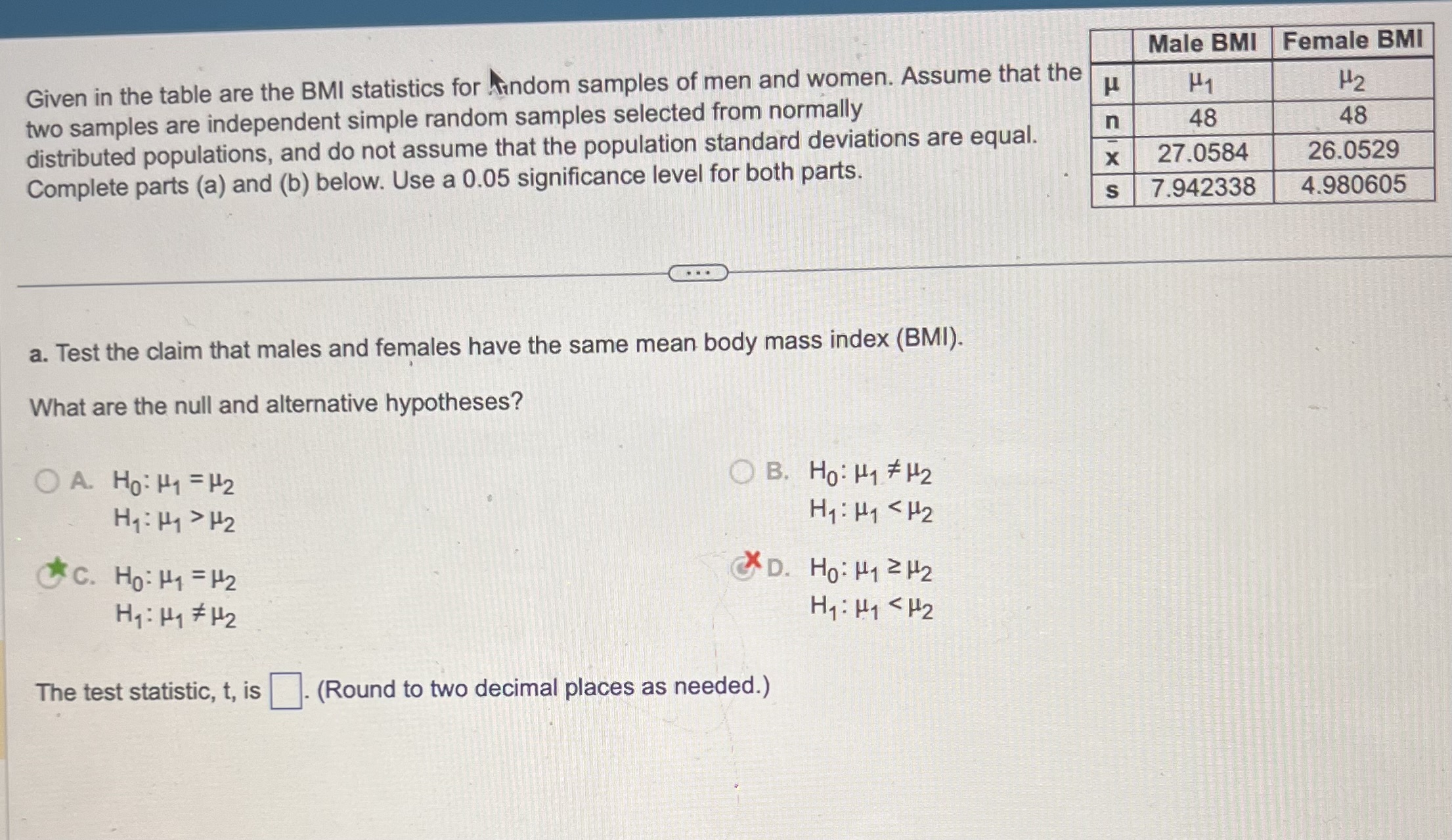Solved Given in the table are the BMI statistics for Andom | Chegg.com