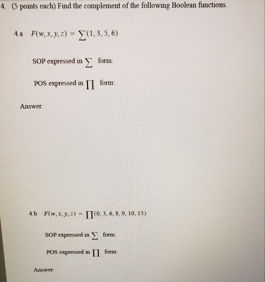 Solved 4. (5 points each) Find the complement of the | Chegg.com