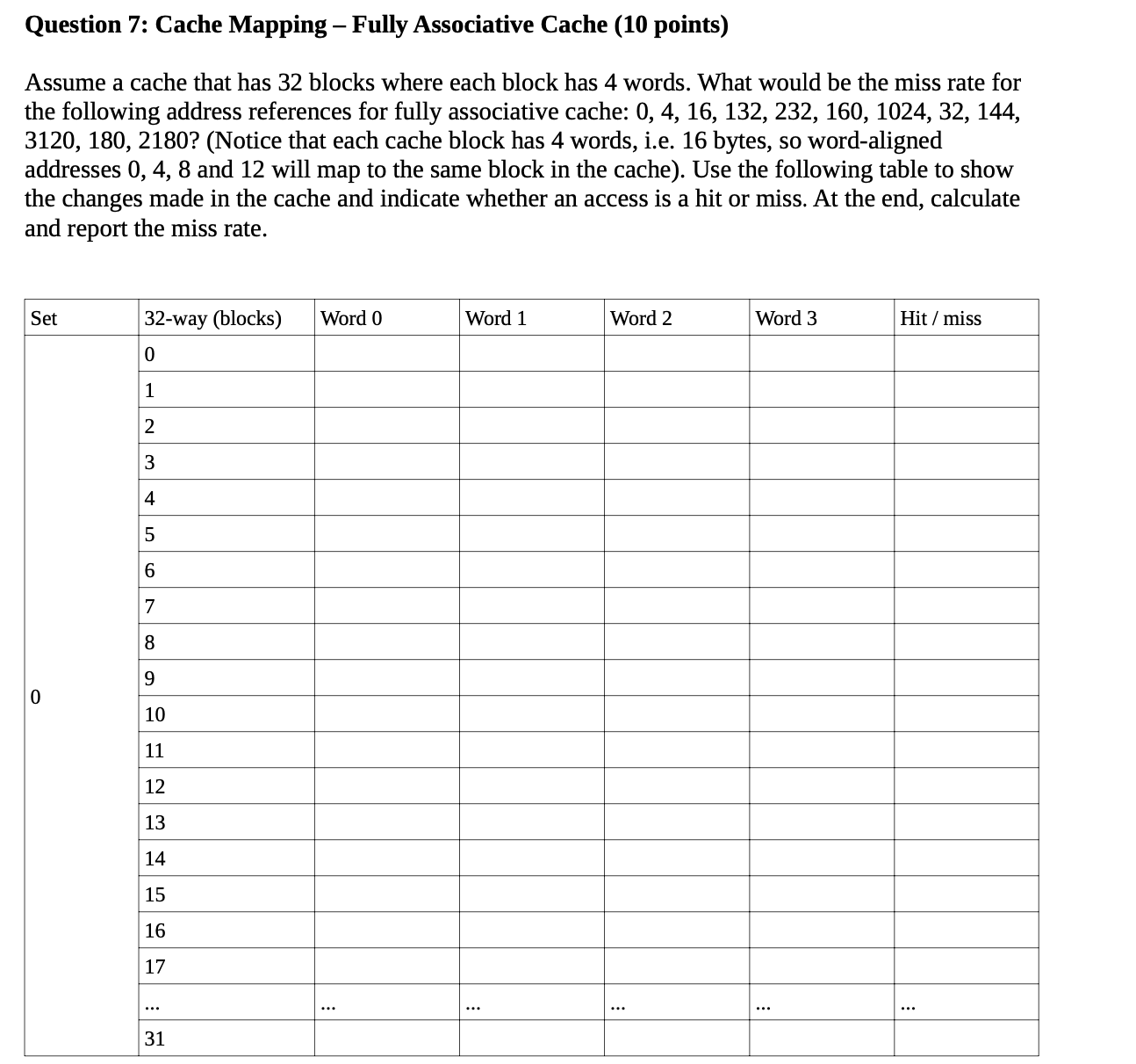 Solved Question 7: Cache Mapping - ﻿Fully Associative Cache | Chegg.com