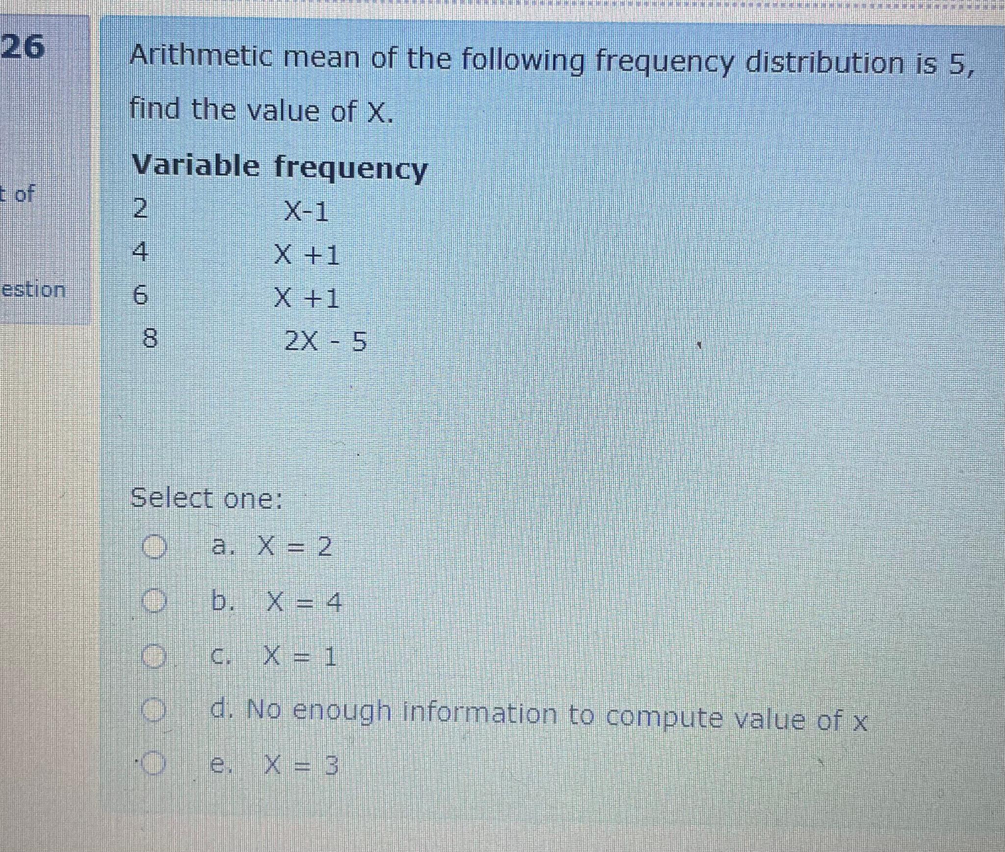 Solved 26Arithmetic mean of the following frequency | Chegg.com