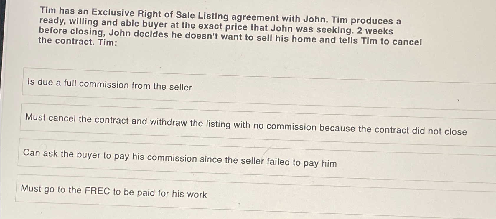 Solved Tim has an Exclusive Right of Sale Listing agreement | Chegg.com