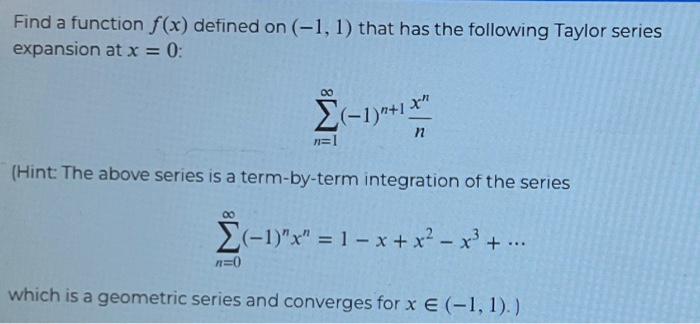 Solved A function f(x) has the following Taylor series | Chegg.com