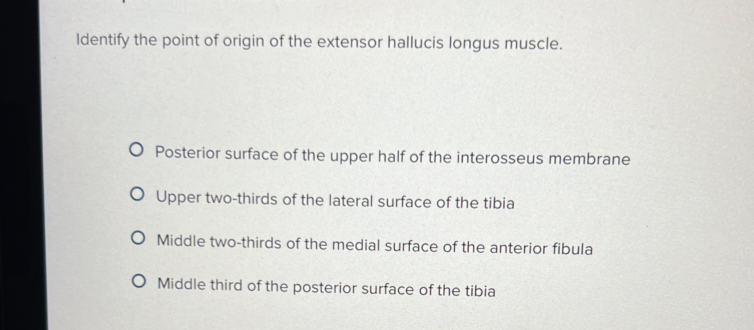 Solved Identify the point of origin of the extensor hallucis | Chegg.com