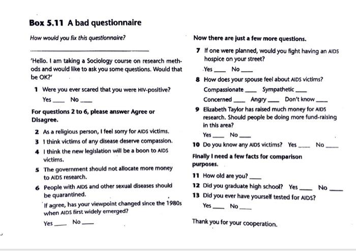 Solved Box 5.11 A bad questionnaire How would you fix this | Chegg.com
