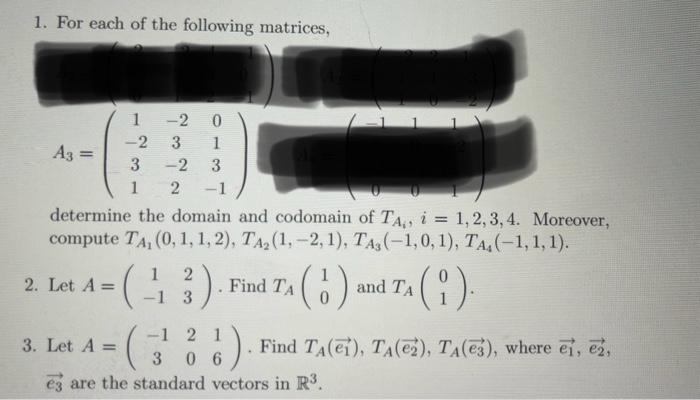 Solved 1. For each of the following matrices, determine the | Chegg.com
