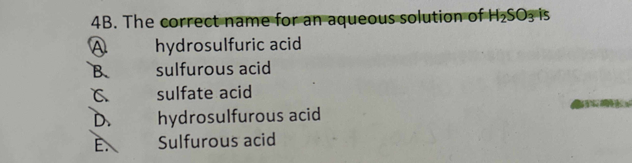 Solved 4 ﻿B . ﻿The correct name for an aqueous solution of | Chegg.com