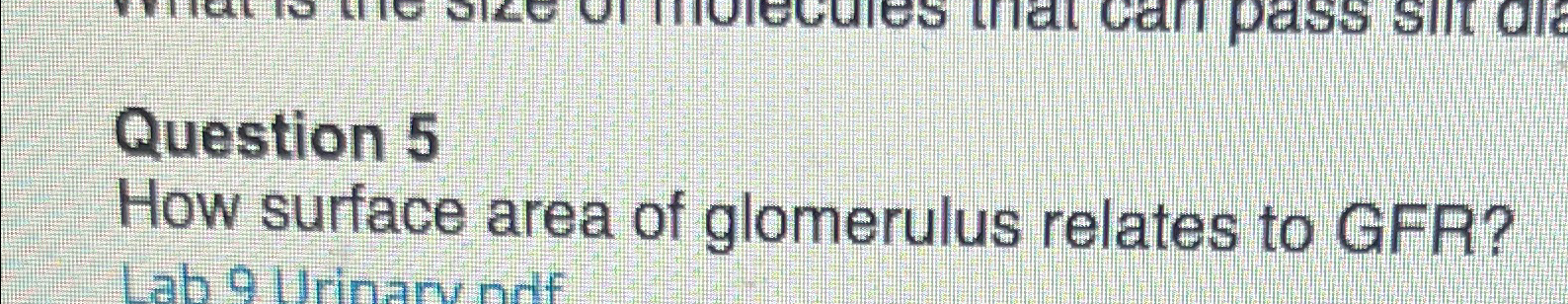 Solved Question 5How surface area of glomerulus relates to | Chegg.com Solved Question 5How surface area of glomerulus relates to | Chegg.com