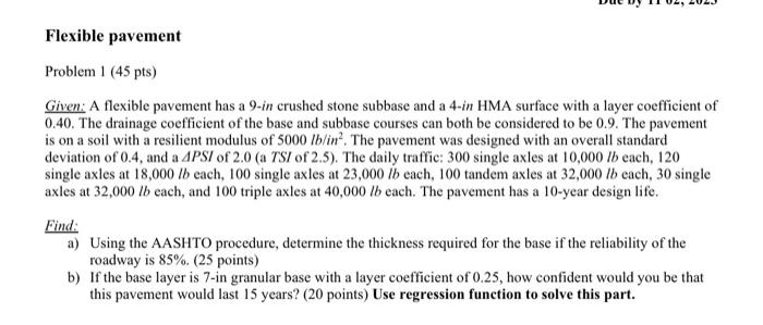 Solved Given: A flexible pavement has a 9-in crushed stone | Chegg.com