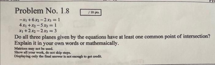 Solved Problem No. 1.8 −x1+6x2−2x3=14x1+x2−5x3=1x1+2x2−2x3=3 | Chegg.com