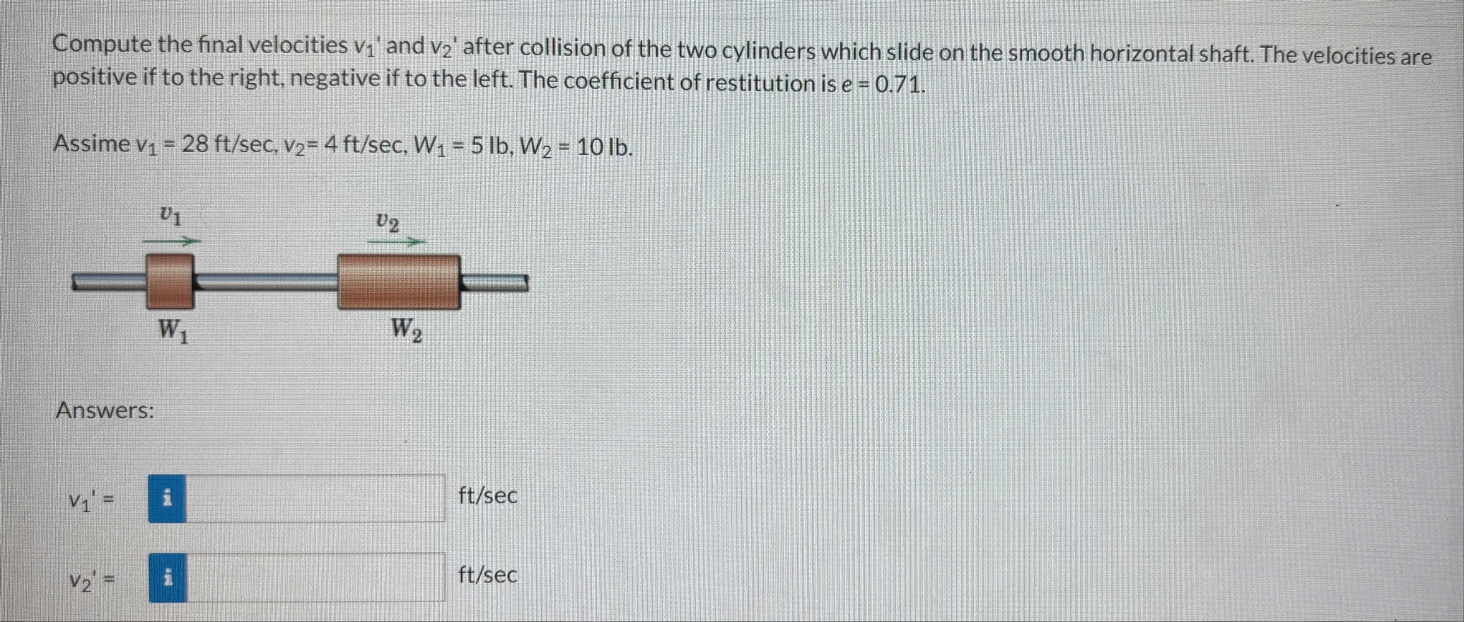 Compute the final velocities v1' ﻿and v2' ﻿after | Chegg.com