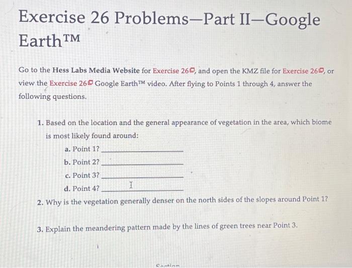 Solved Exercise 26 Problems-Part II-Google Earth TM Go to | Chegg.com