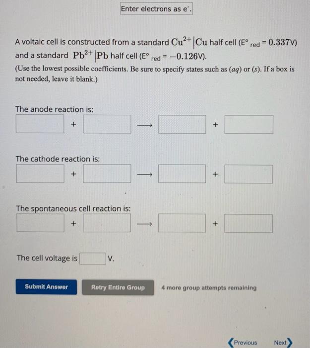 Solved A voltaic cell is constructed from a standard Cu2+∣Cu | Chegg.com