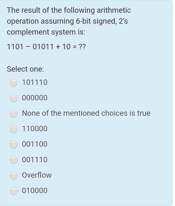 Solved The Result Of The Following Arithmetic Operation 4851